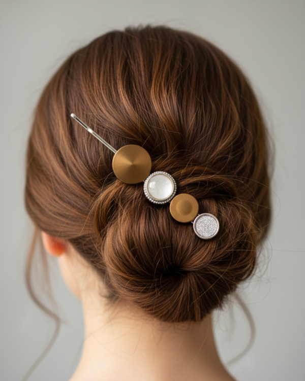 Bronze Gold & Pearl Designer Hair Pin for Women - TUSHAM